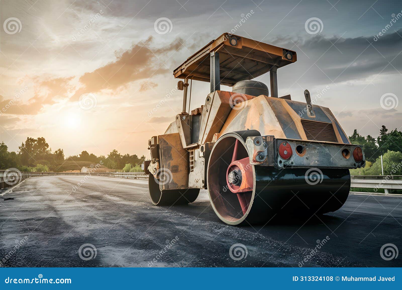 Roller With Vibration For Laying Asphalt 3D Rendering On Blue ...