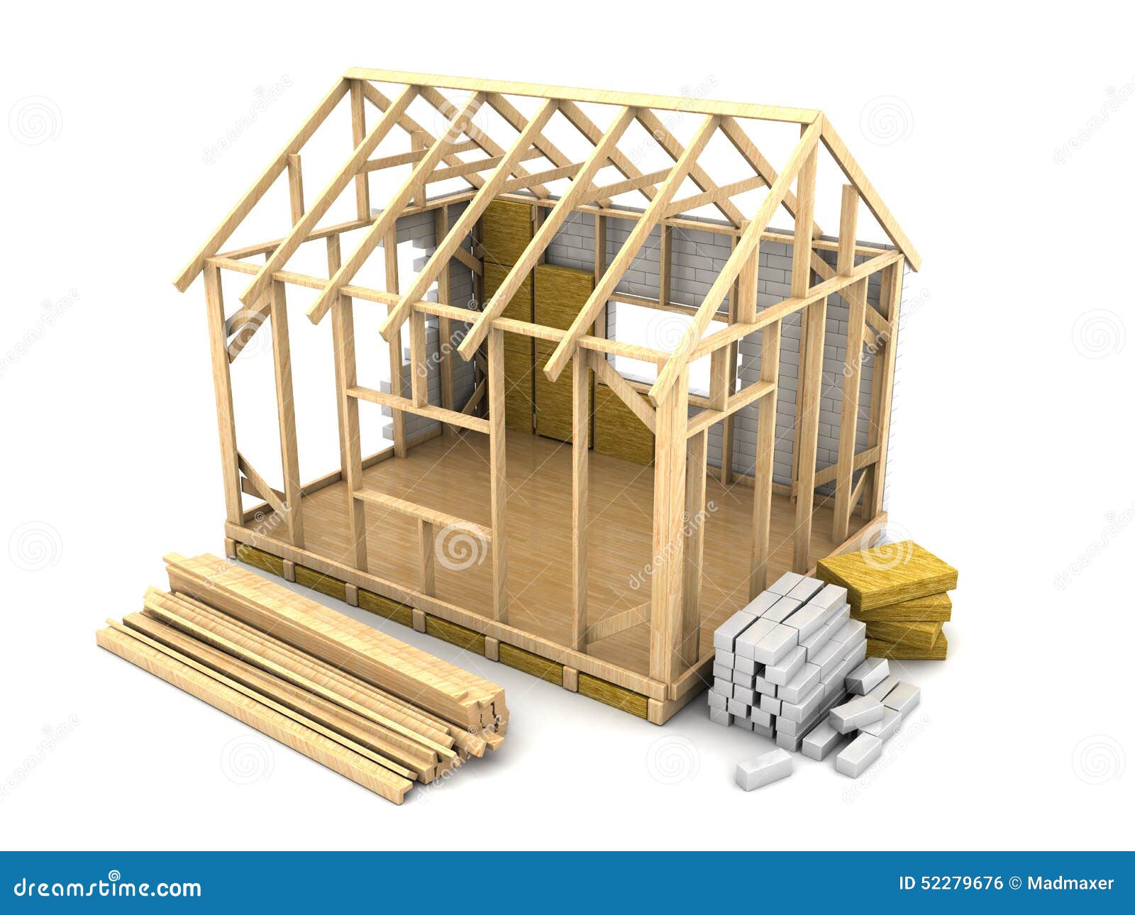 Frame house construction stock illustration. Illustration of exterior ...