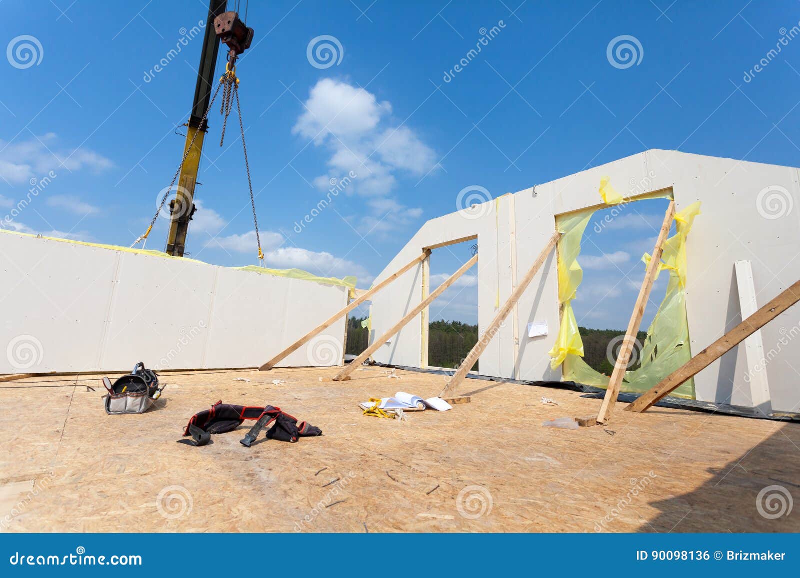 Frame House Construction. Installation Finished Walls On The Second ...