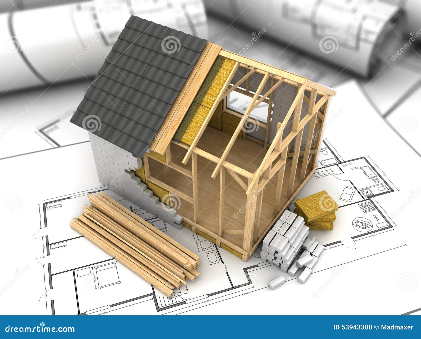 Frame house plan stock illustration. Illustration of blueprints - 53943300
