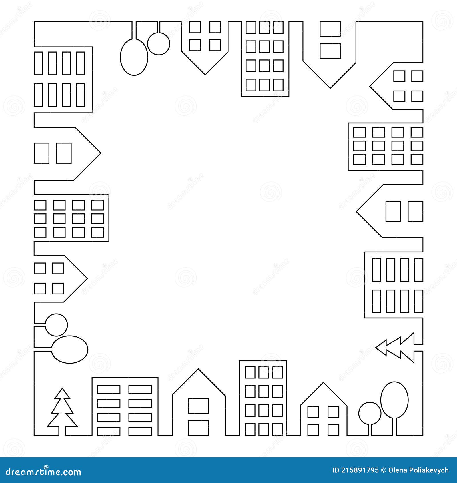 A Frame of Houses in a Whole Line. Modern Linear Icon with Line Houses ...