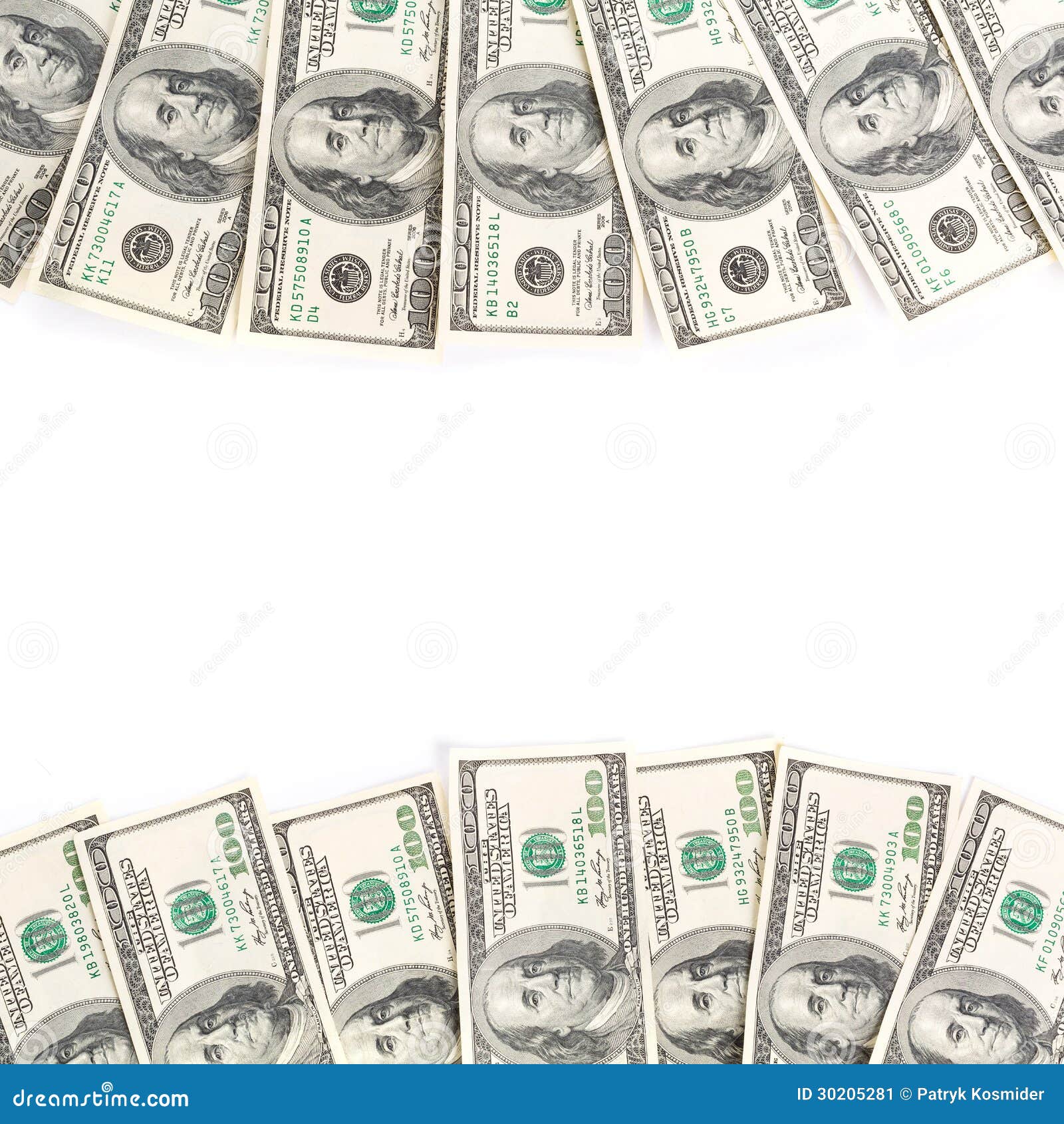 Frame of Hundreds Dollars Isolated Over White Stock Image - Image of ...
