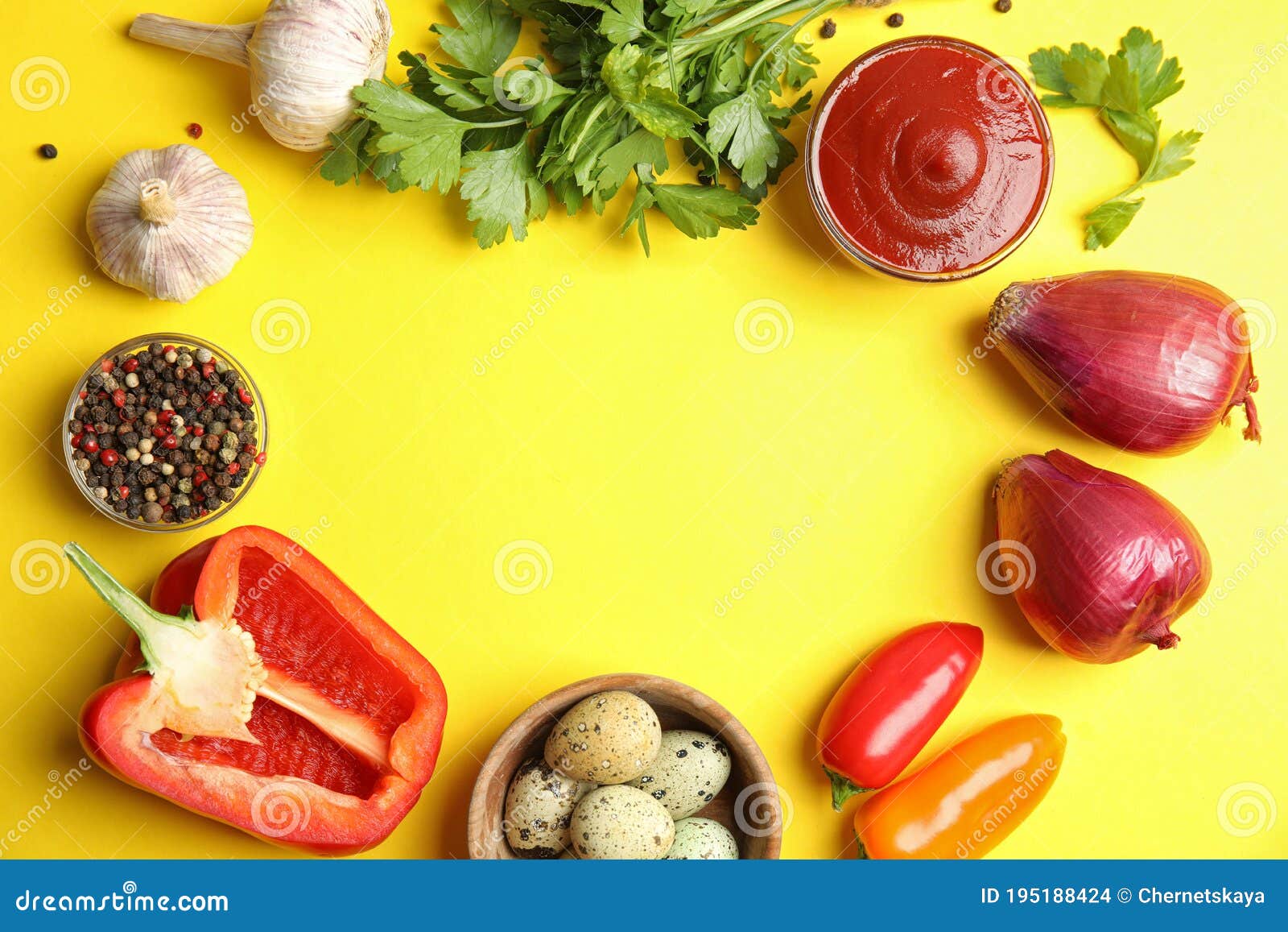 Frame of Ingredients for Cooking on Yellow Background. Space for Text ...