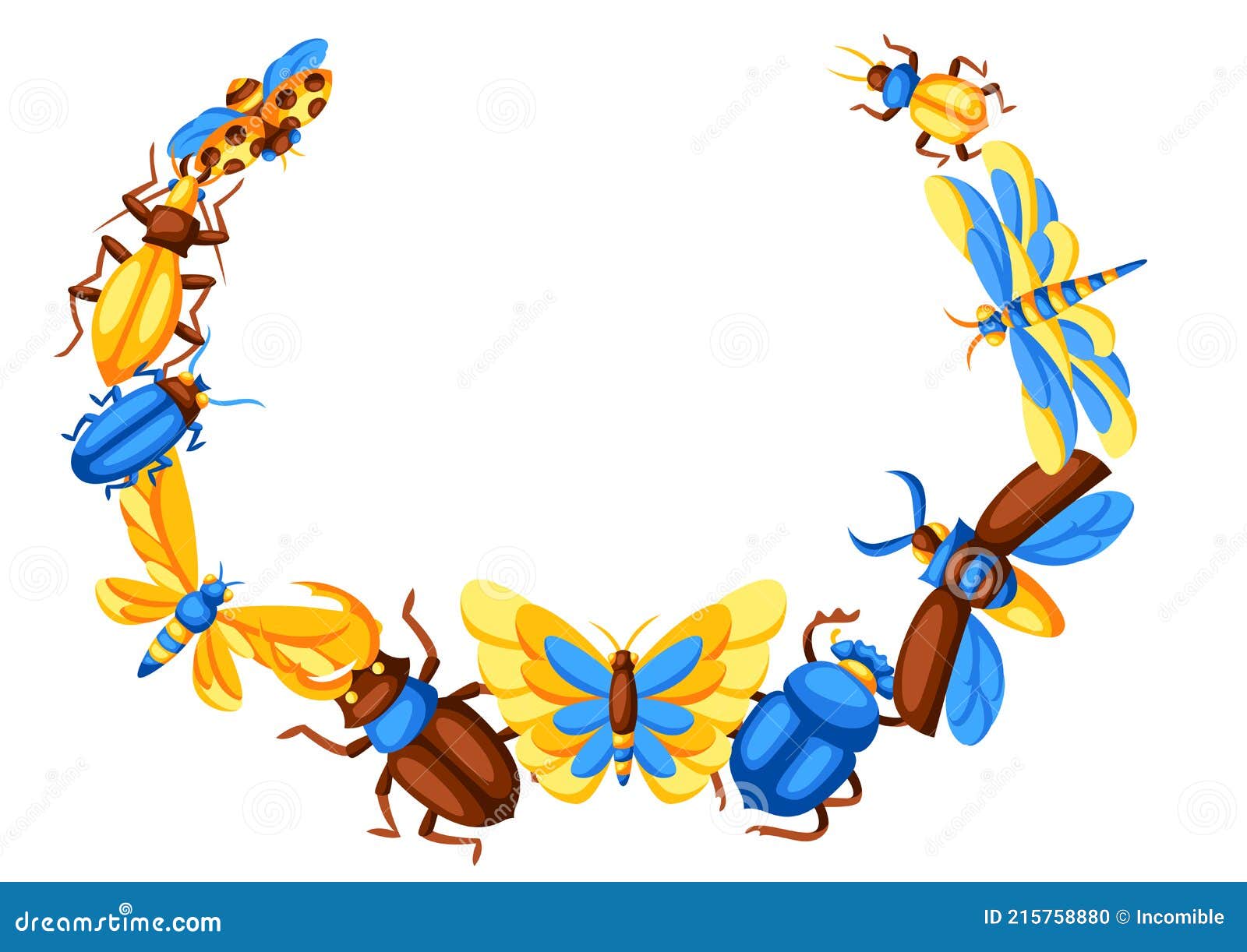 Frame with Insects. Stylized Butterflies, Beetles and Dragonflies ...