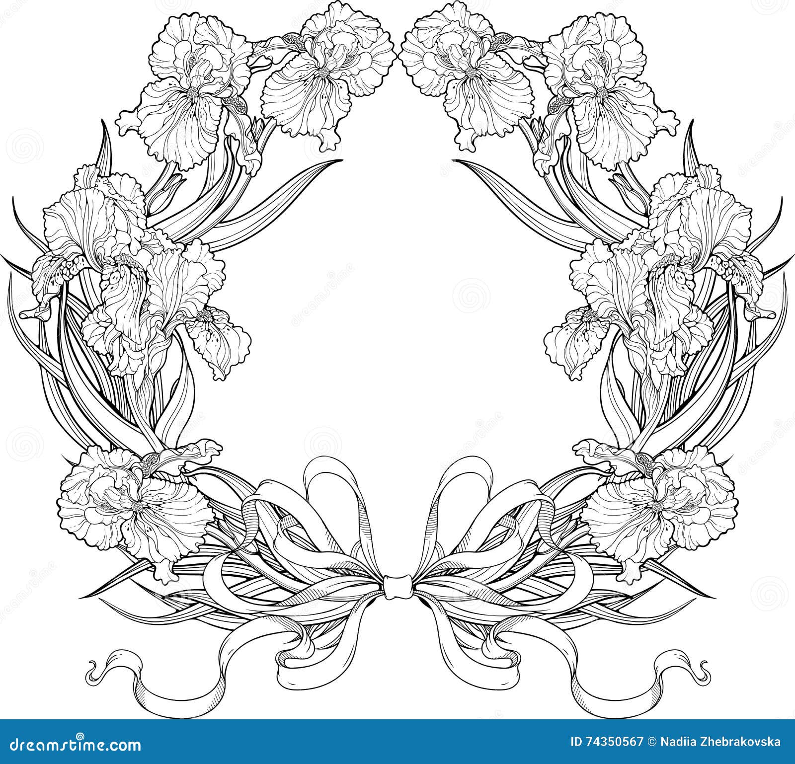 Frame of Iris Flowers with Ribbons. Stock Vector - Illustration of book ...