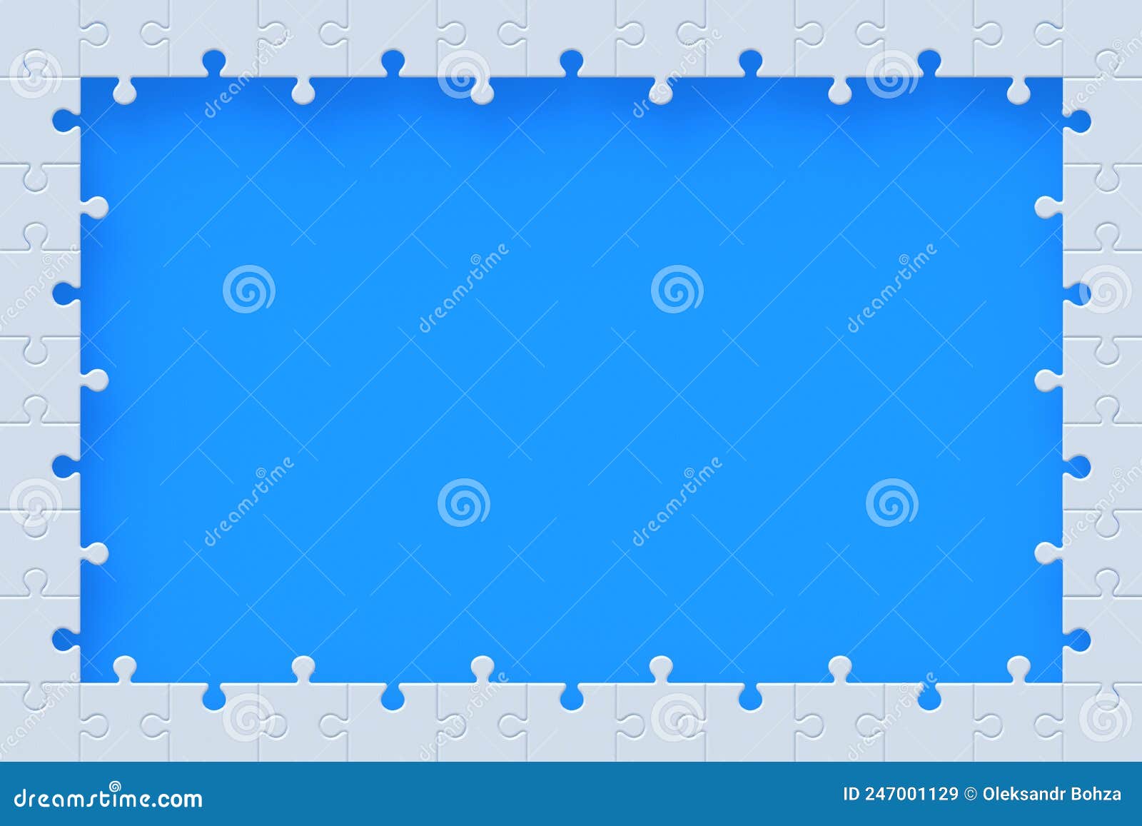 Frame of Jigsaw Puzzle Pieces on Blue Background. Copy Space Stock ...