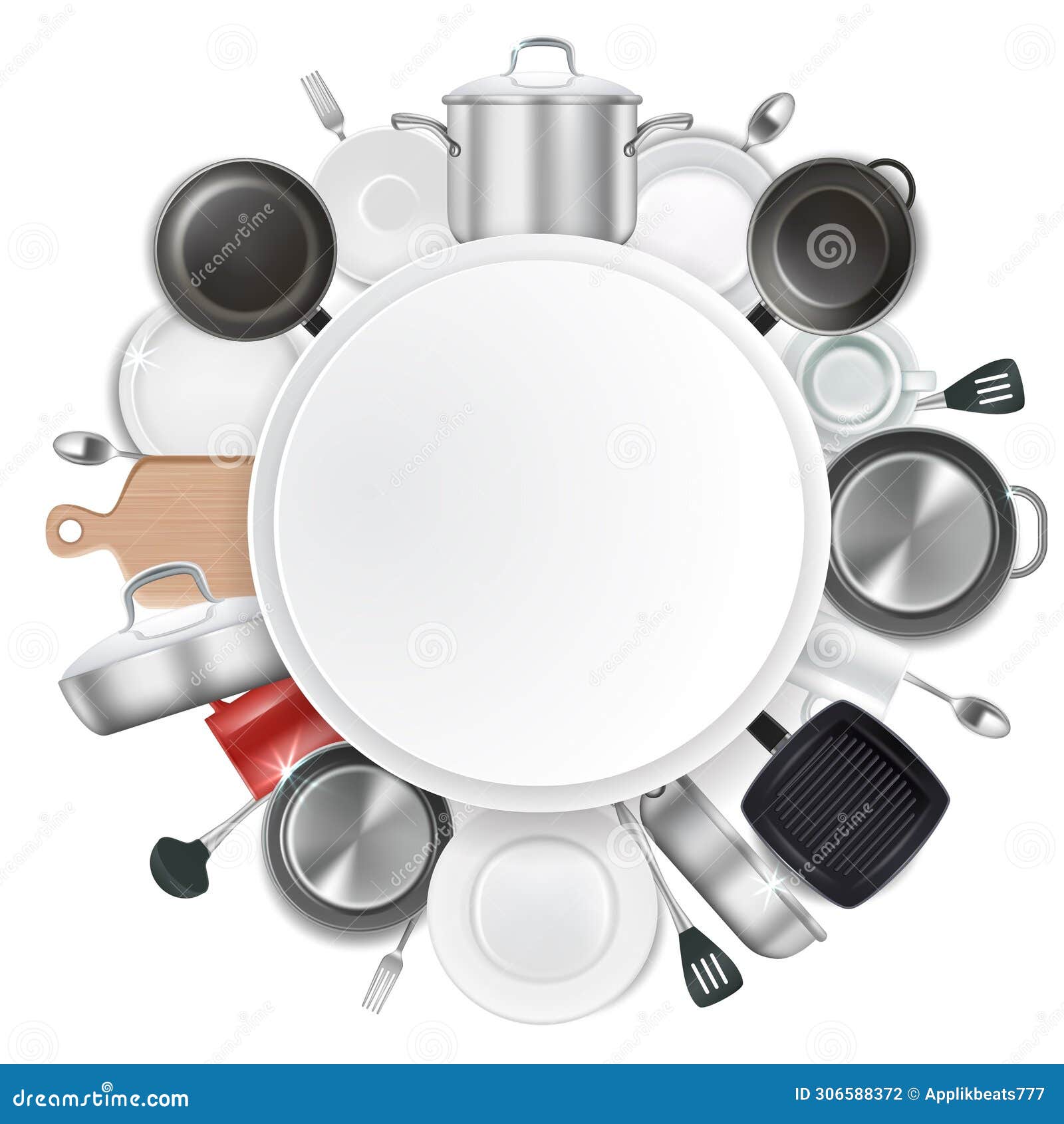 Frame with Kitchen Utensils and Dishes, Realistic Vector Illustration ...