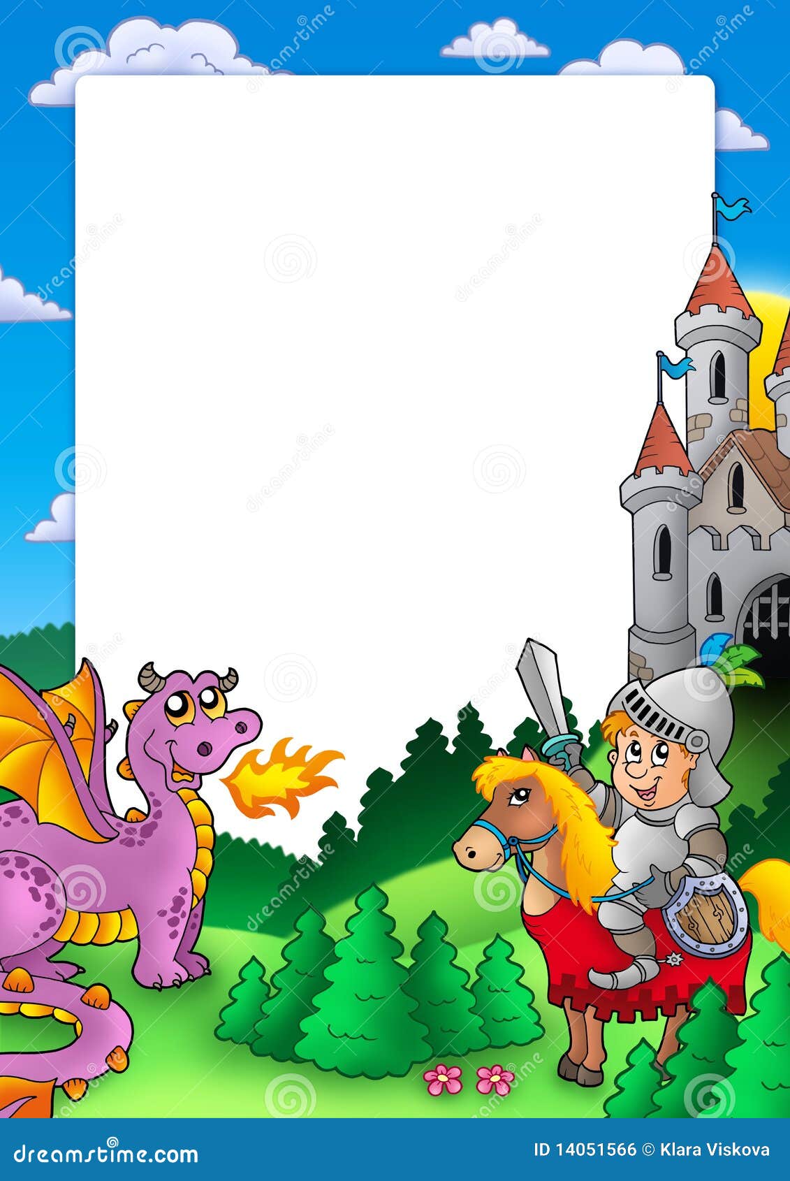 Frame with Knight and Dragon Stock Illustration - Illustration of ...