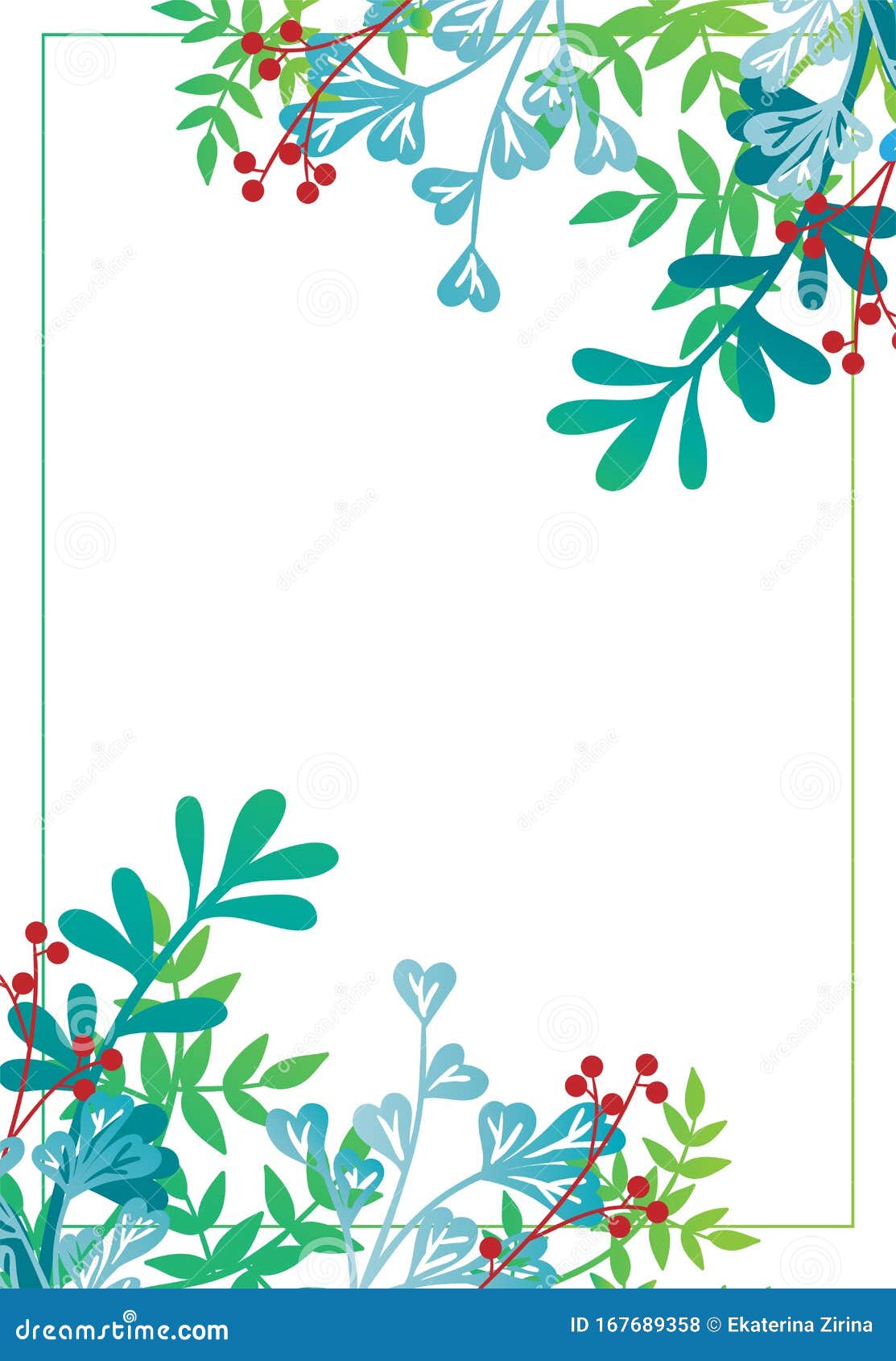 Frame of Leaves and Berries on a White Background. Copyspace. Vector ...