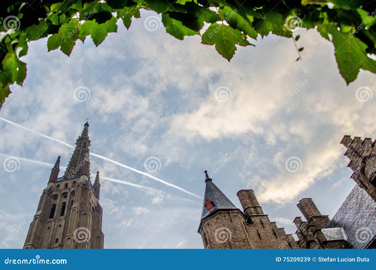 Frame with Leaves and Medieval Buildings Stock Image - Image of church ...