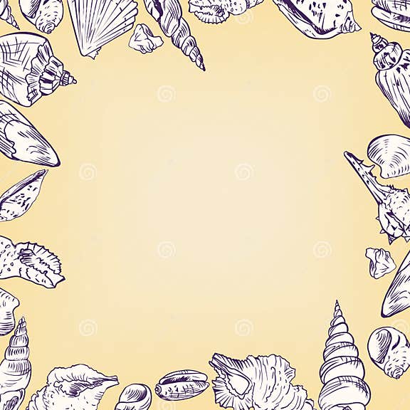 Frame of Linear Drawing Shells Stock Vector - Illustration of symbol ...