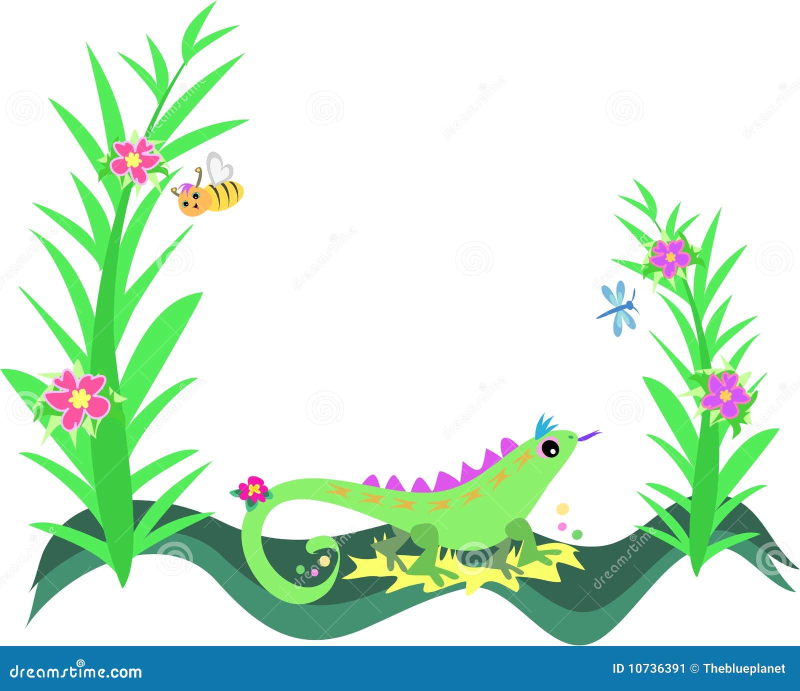 Frame of Lizard, Plants and Flowers Stock Vector - Illustration of ...