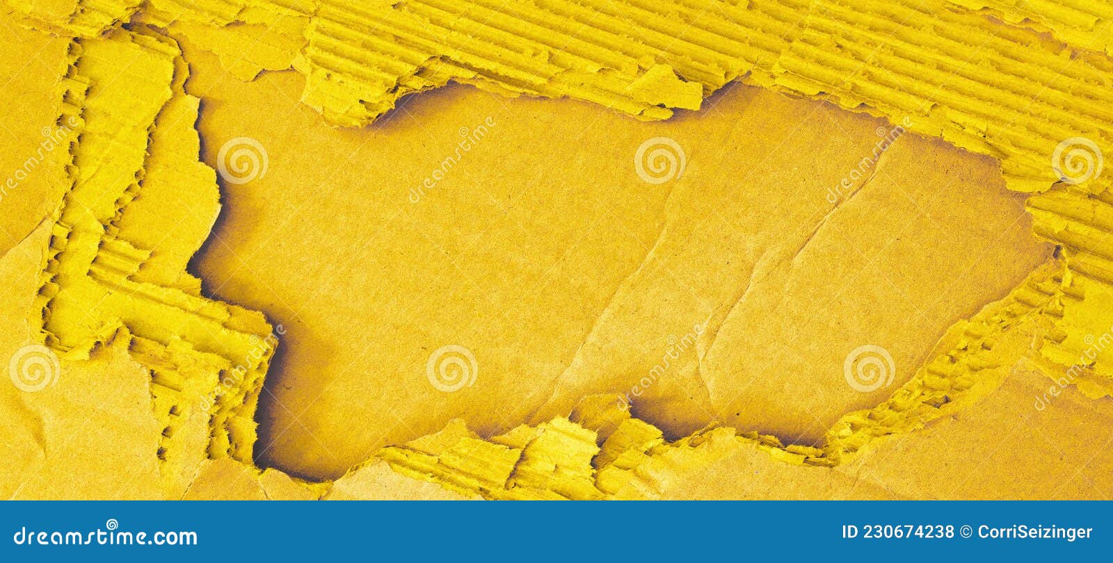 Frame Made of Abstract Yellow Colored Old Damaged Torn Paper, Cardboard ...