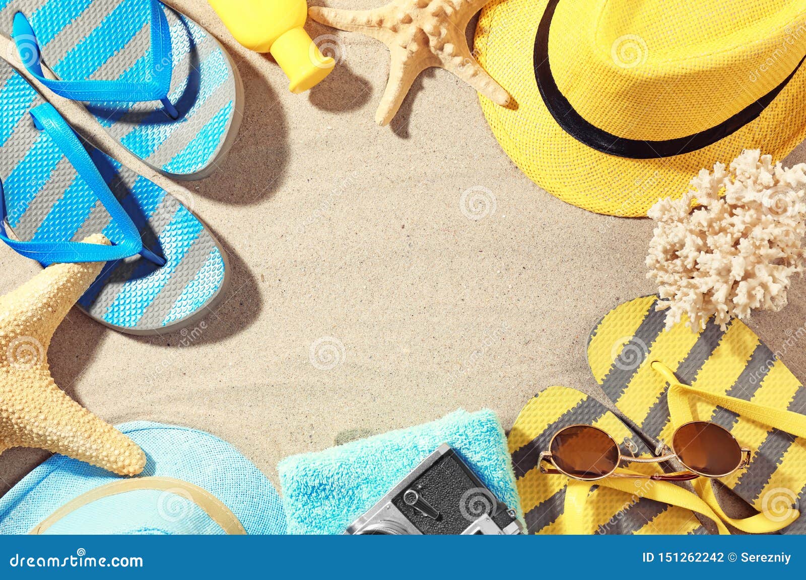 Frame Made of Beach Items on Sand Stock Photo - Image of flat ...