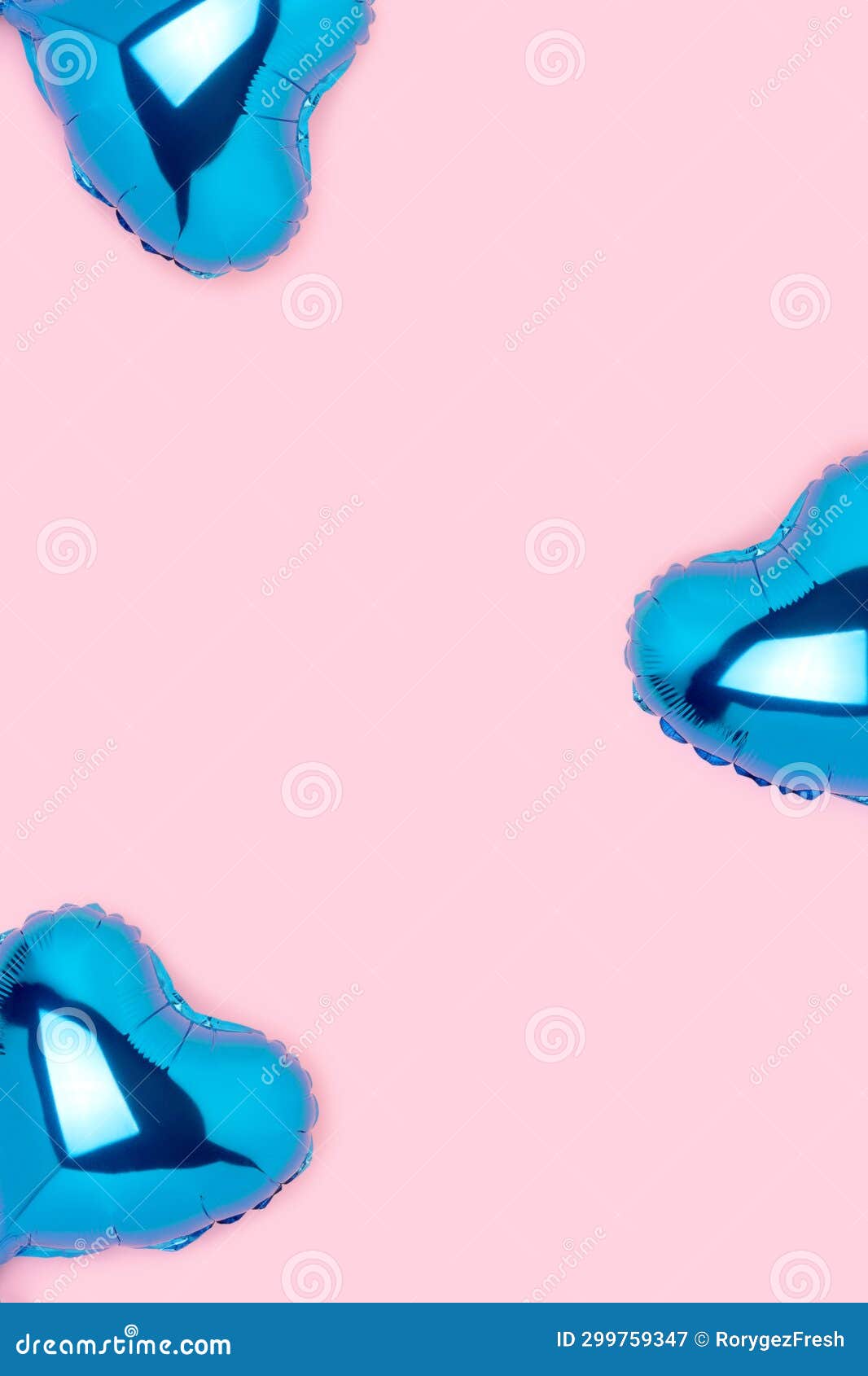 Frame Made of Blue Foil Balloons in a Heart Shape on a Pink Background ...