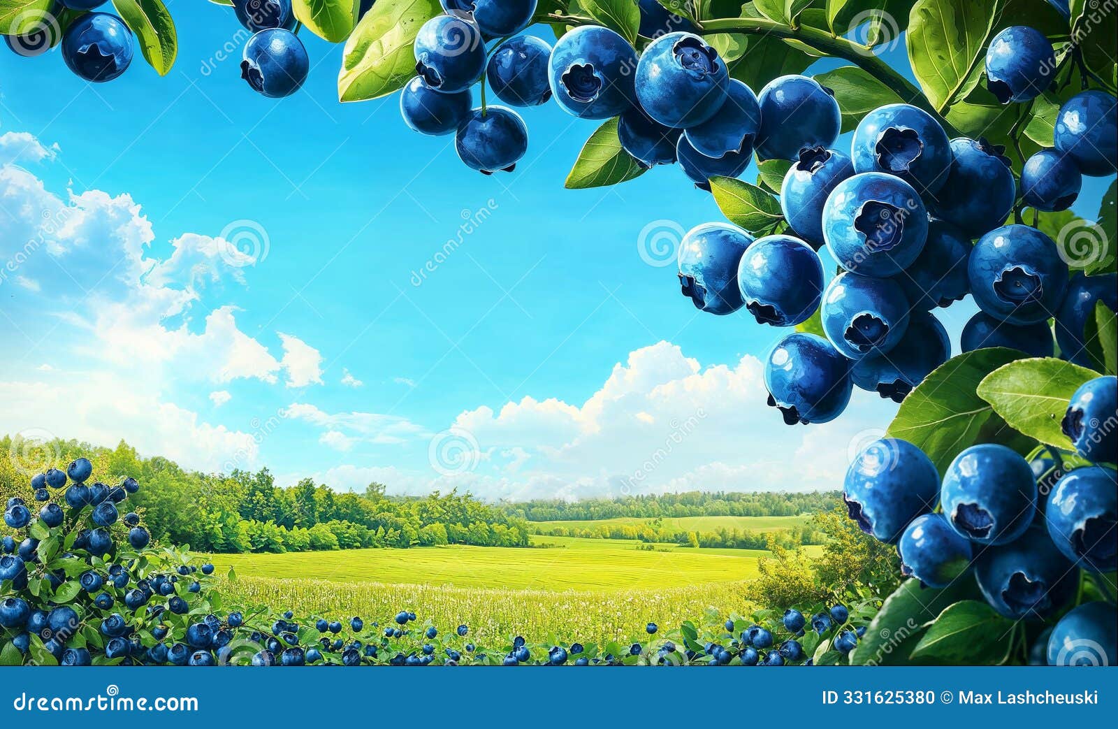Frame Made of Branches with Blueberries, Rural Countryside Landscape ...
