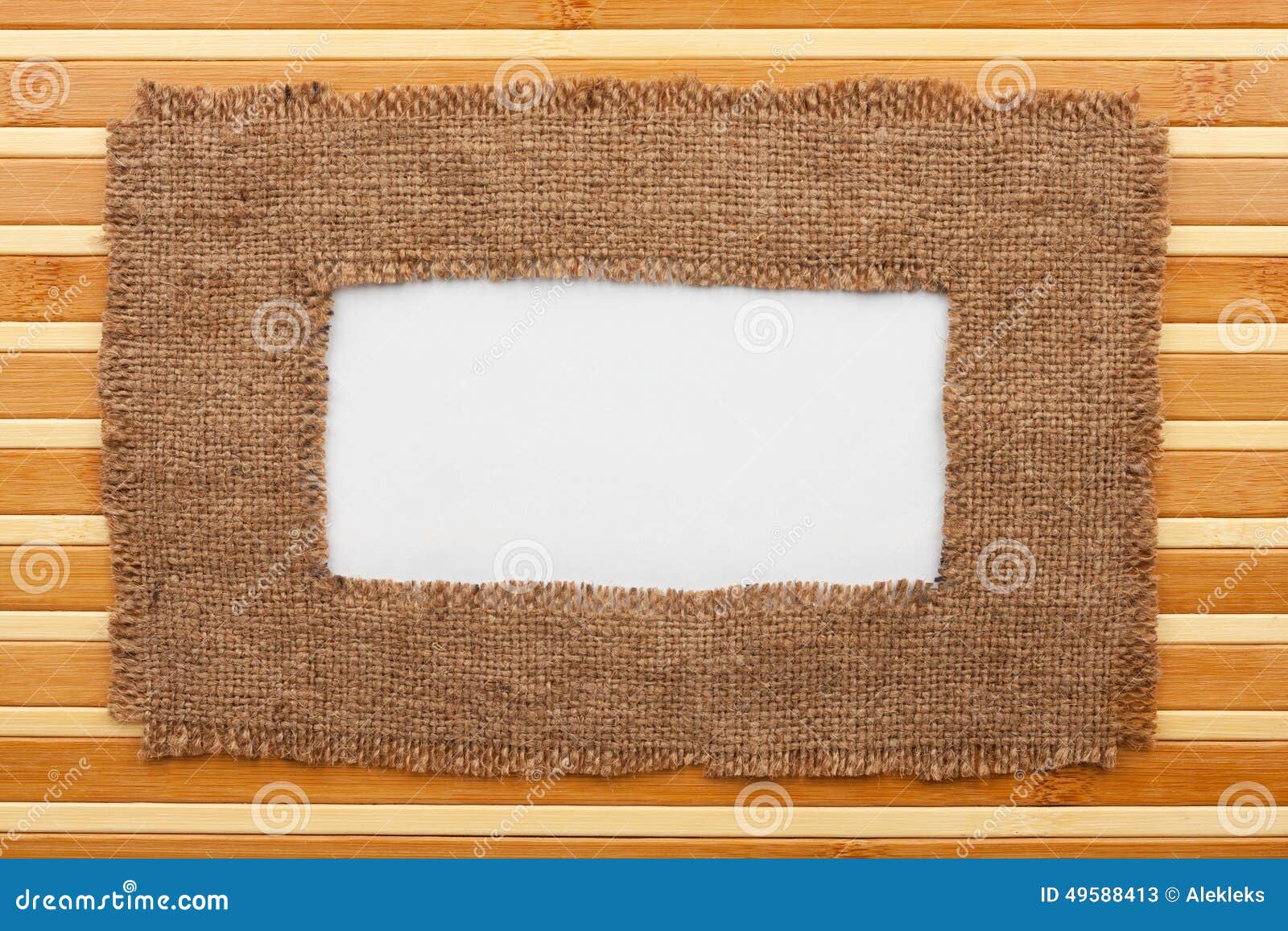 Frame Made of Burlap with White Background Lying on a Bamboo Mat Stock ...
