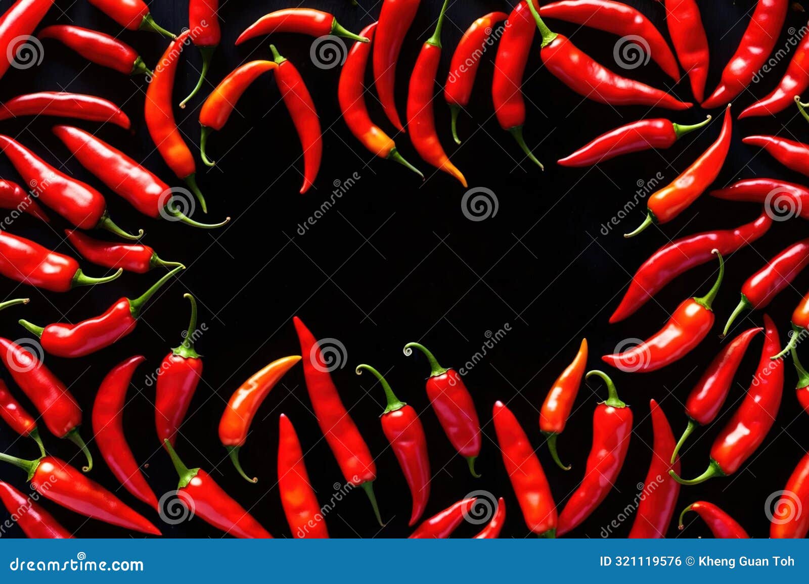 Frame Made of Chilis on Black Table Background, Top View Stock ...