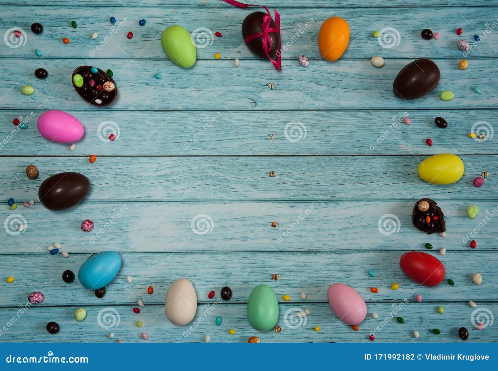 The Frame is Made of Chocolate Eggs of Different Sizes and Colors on a ...