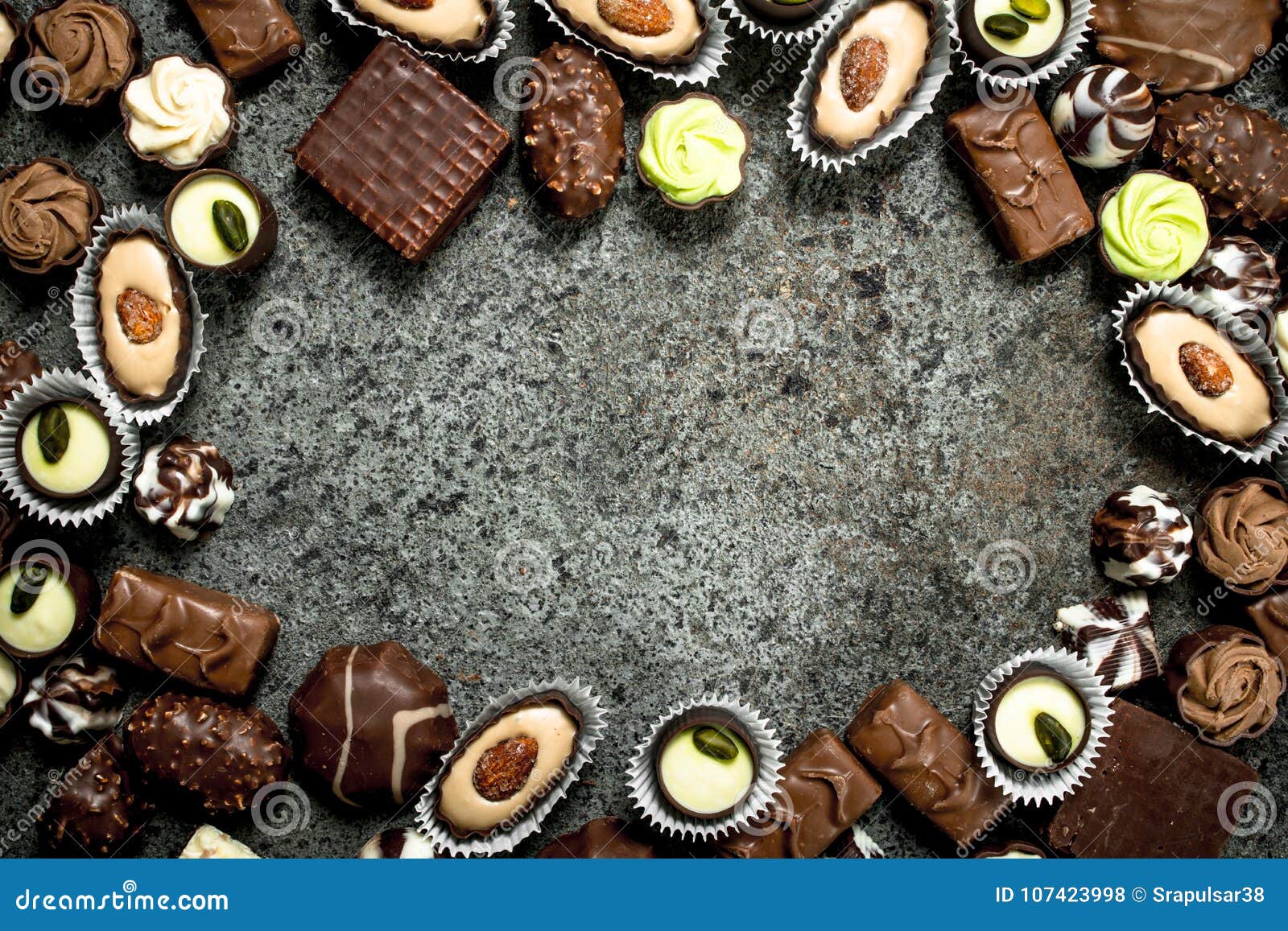 Frame made of chocolates. stock photo. Image of snack - 107423998