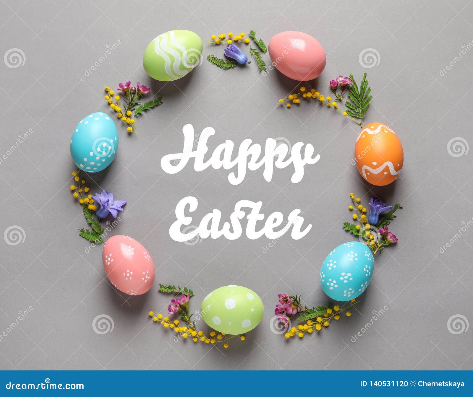 Frame Made of Colorful Painted Eggs and Text Happy Easter on Color ...