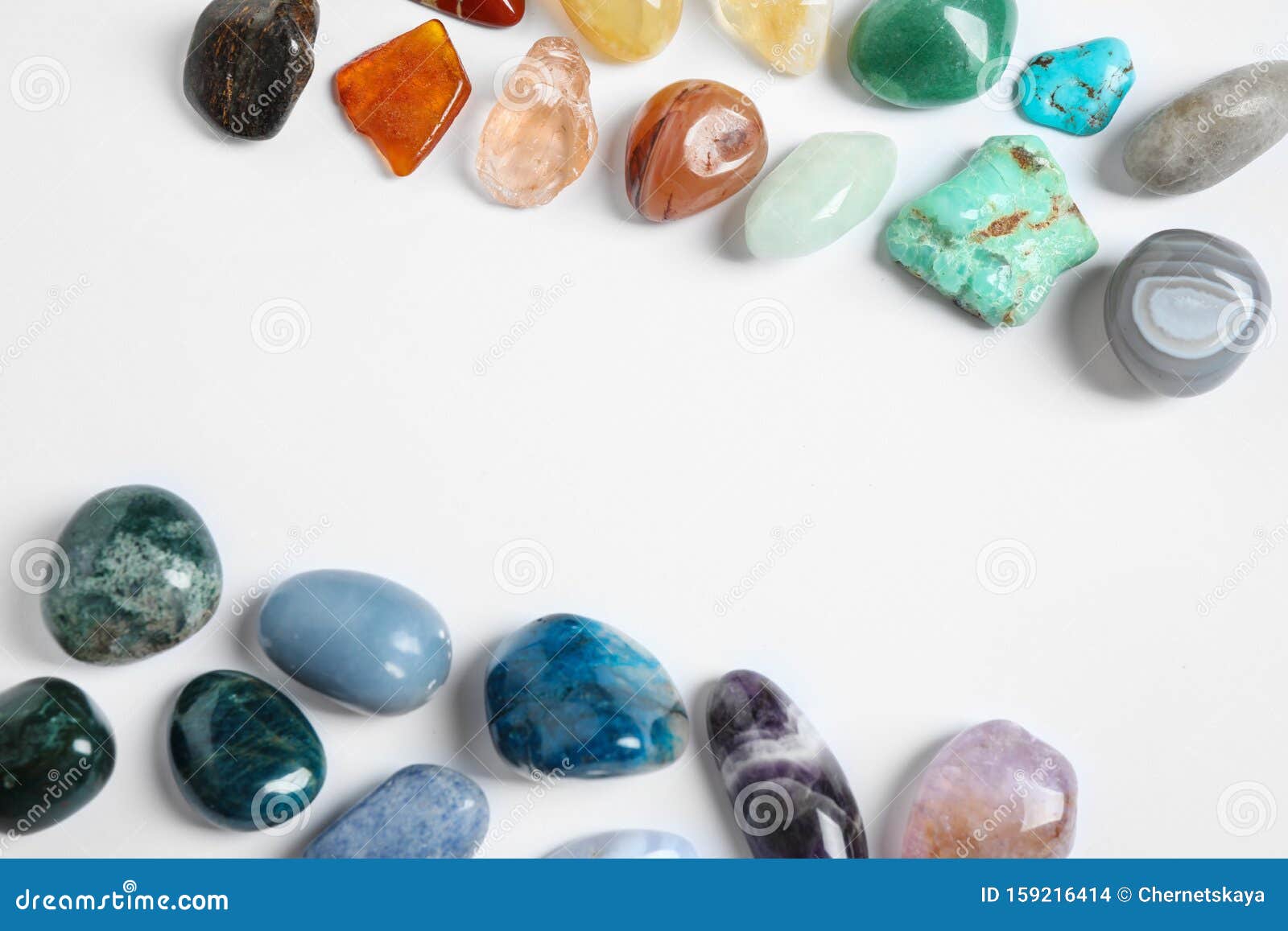 Frame Made with Different Beautiful Gemstones on White Background, Top ...