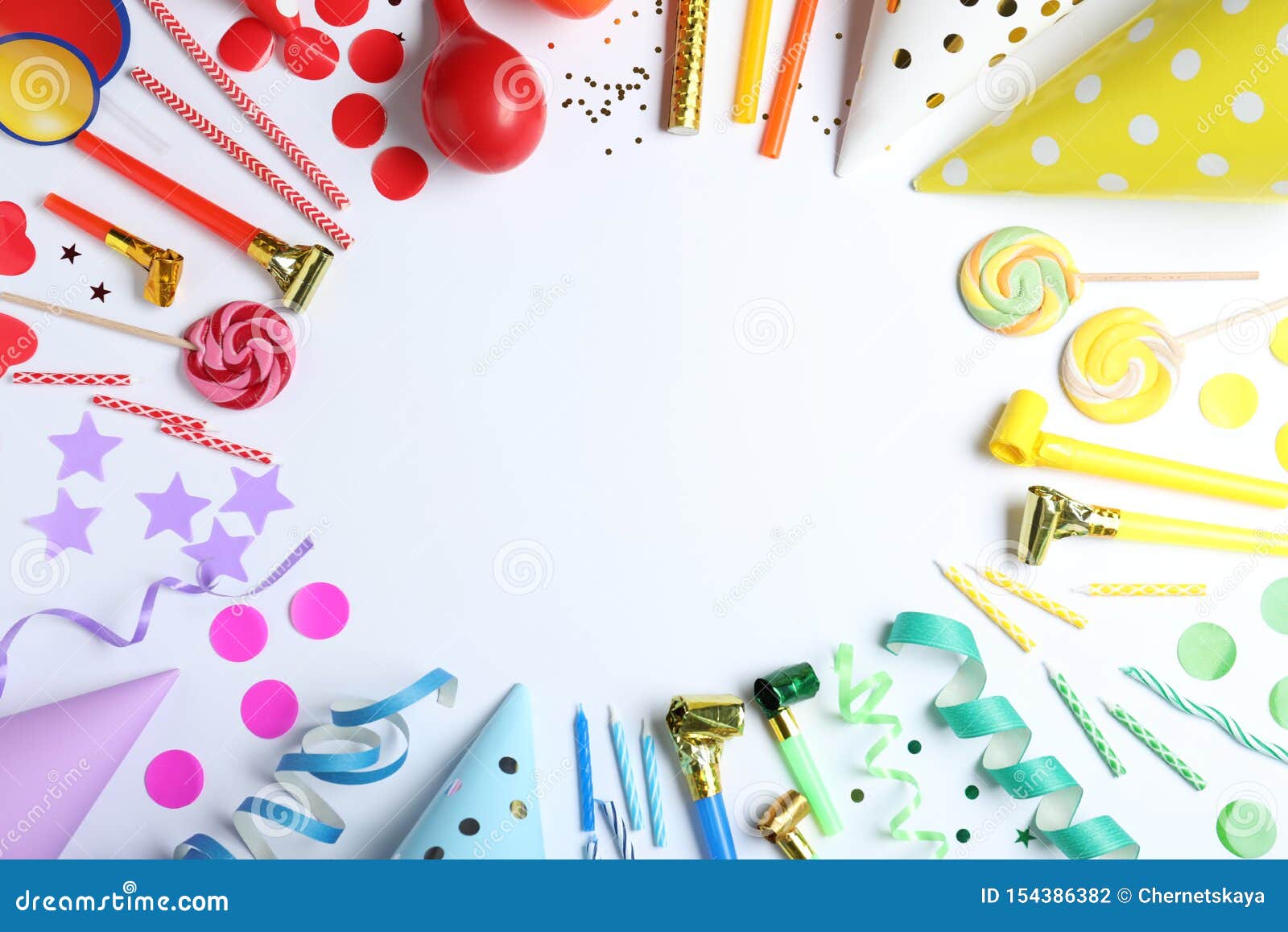 Frame Made of Different Birthday Party Items on White Background, Top ...