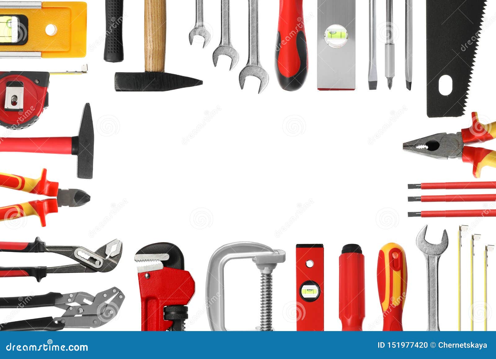 Frame Made of Different Construction Tools on White Background, Top ...
