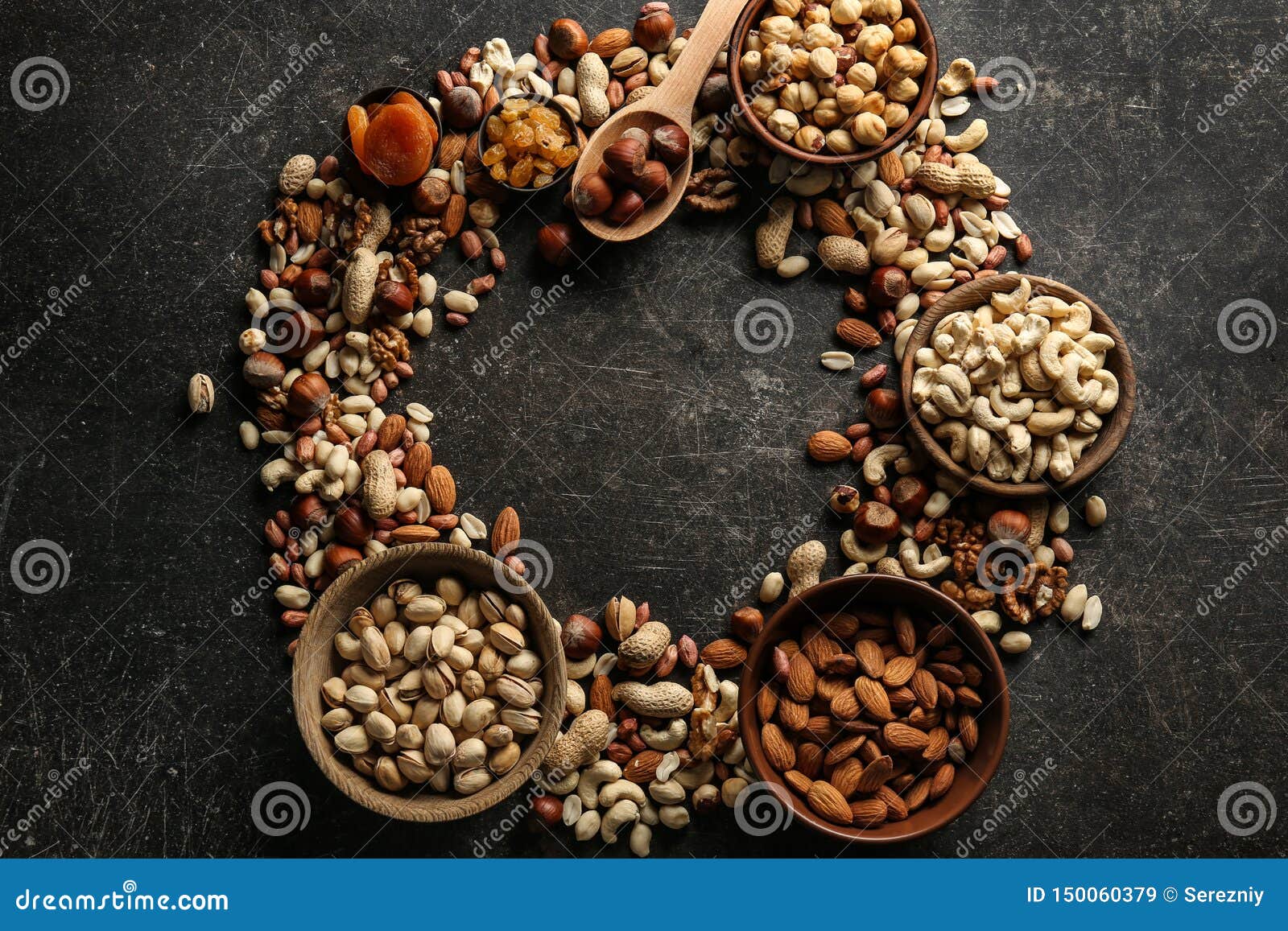 Frame Made of Different Nuts on Grey Background Stock Image - Image of ...