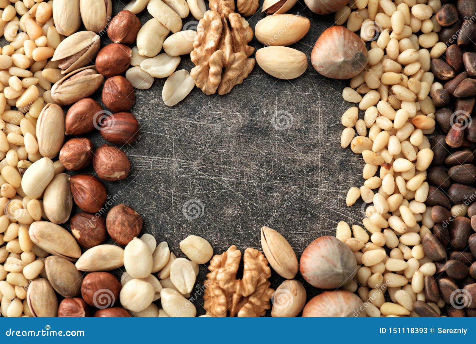 Frame Made of Different Nuts on Grey Background Stock Image - Image of ...