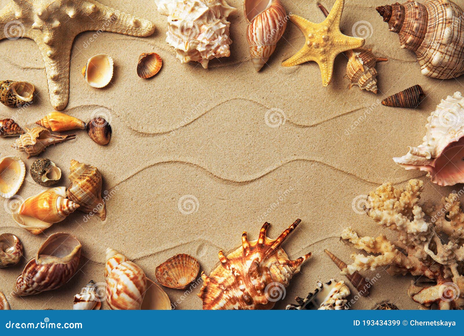 Frame Made with Sea Shells on Sand, Flat Lay. Space for Text Stock ...