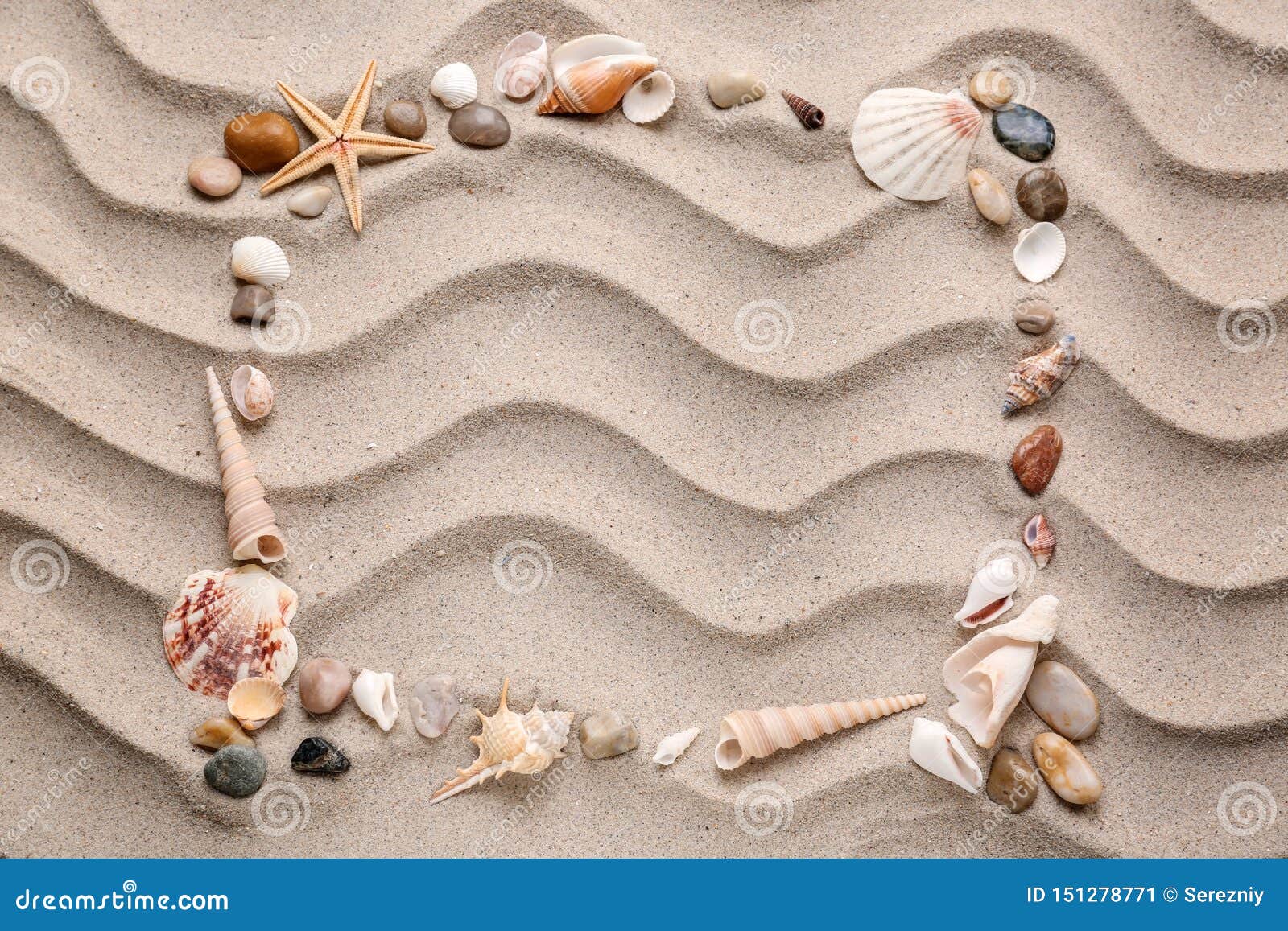 Frame Made of Different Sea Shells and Stones on Sand Stock Image ...