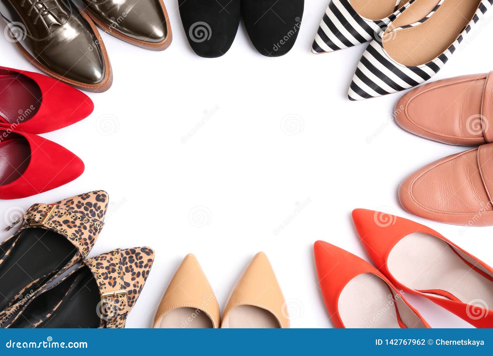 Frame Made of Different Shoes on White, Top View with Space for Text ...