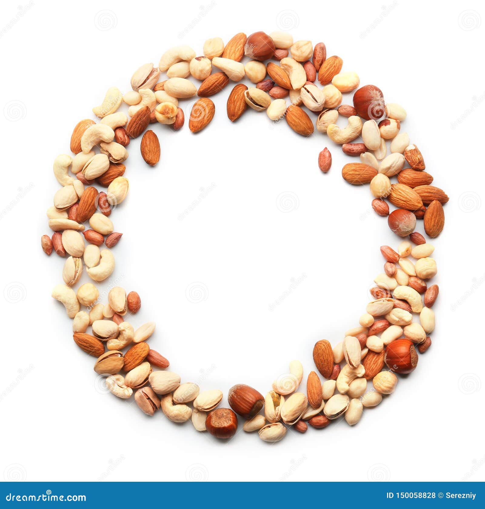 Frame Made of Different Types of Nuts on White Background Stock Photo ...