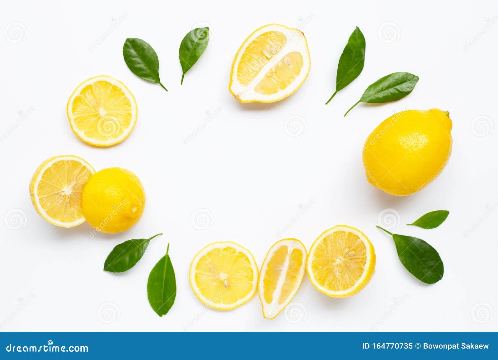 Frame Made of Fesh Lemon with Green Leaves on White Stock Image - Image ...