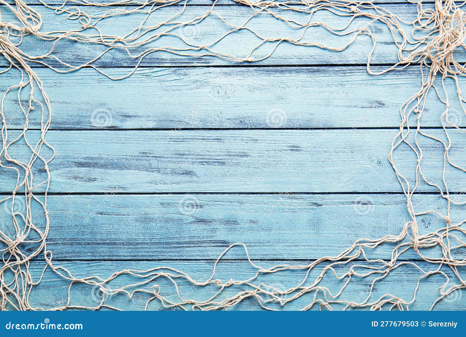 Frame Made of Fish Net on Color Wooden Background Stock Image - Image ...