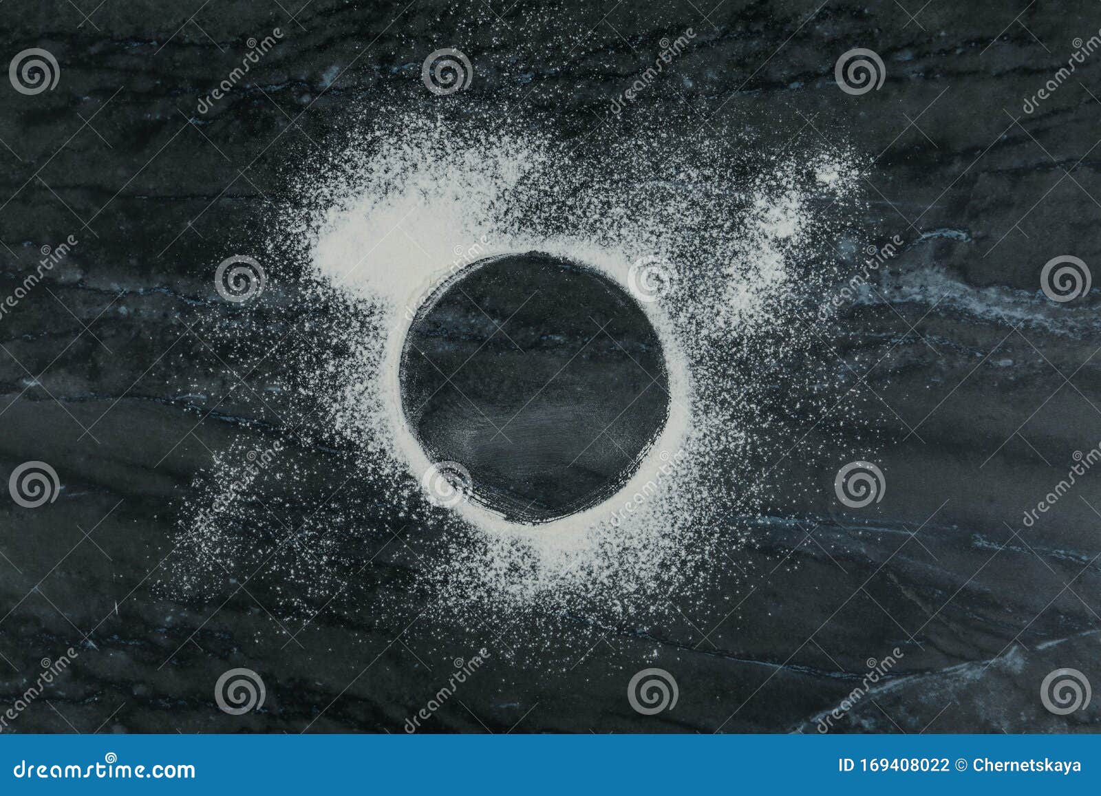 Frame Made with Flour on Grey Marble Table, Top View Stock Photo ...