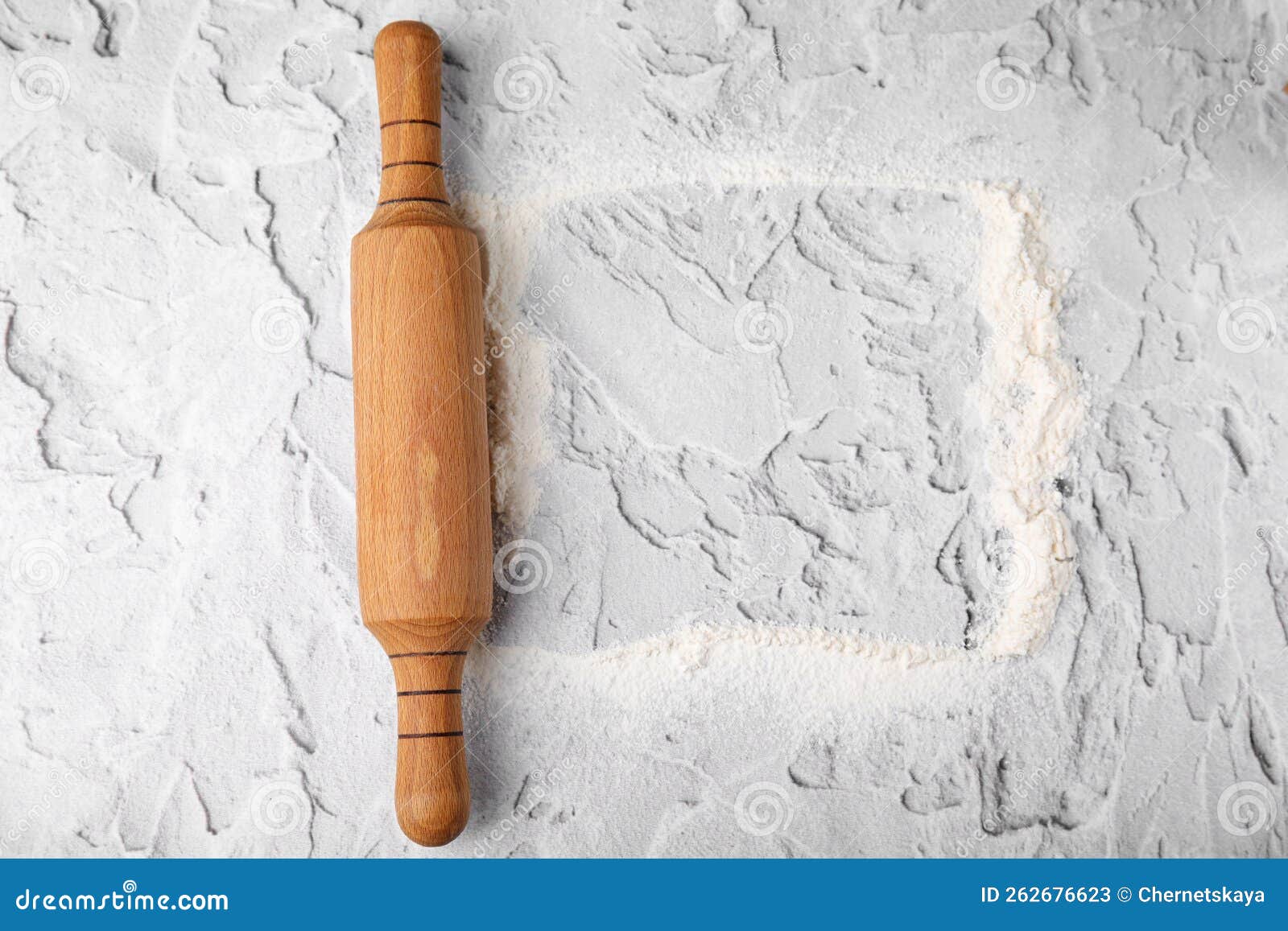 Frame Made of Flour and Rolling Pin on White Textured Table, Top View ...