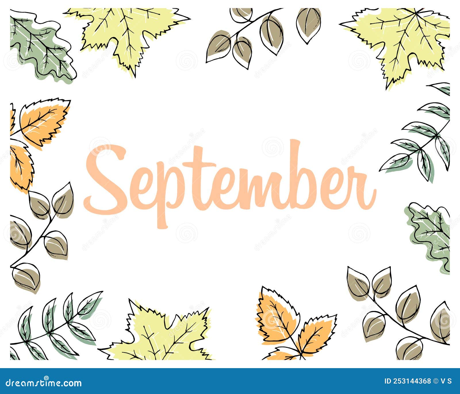 Frame Made of Hand Drawn Autumn Leaves and Text September. Autumn ...