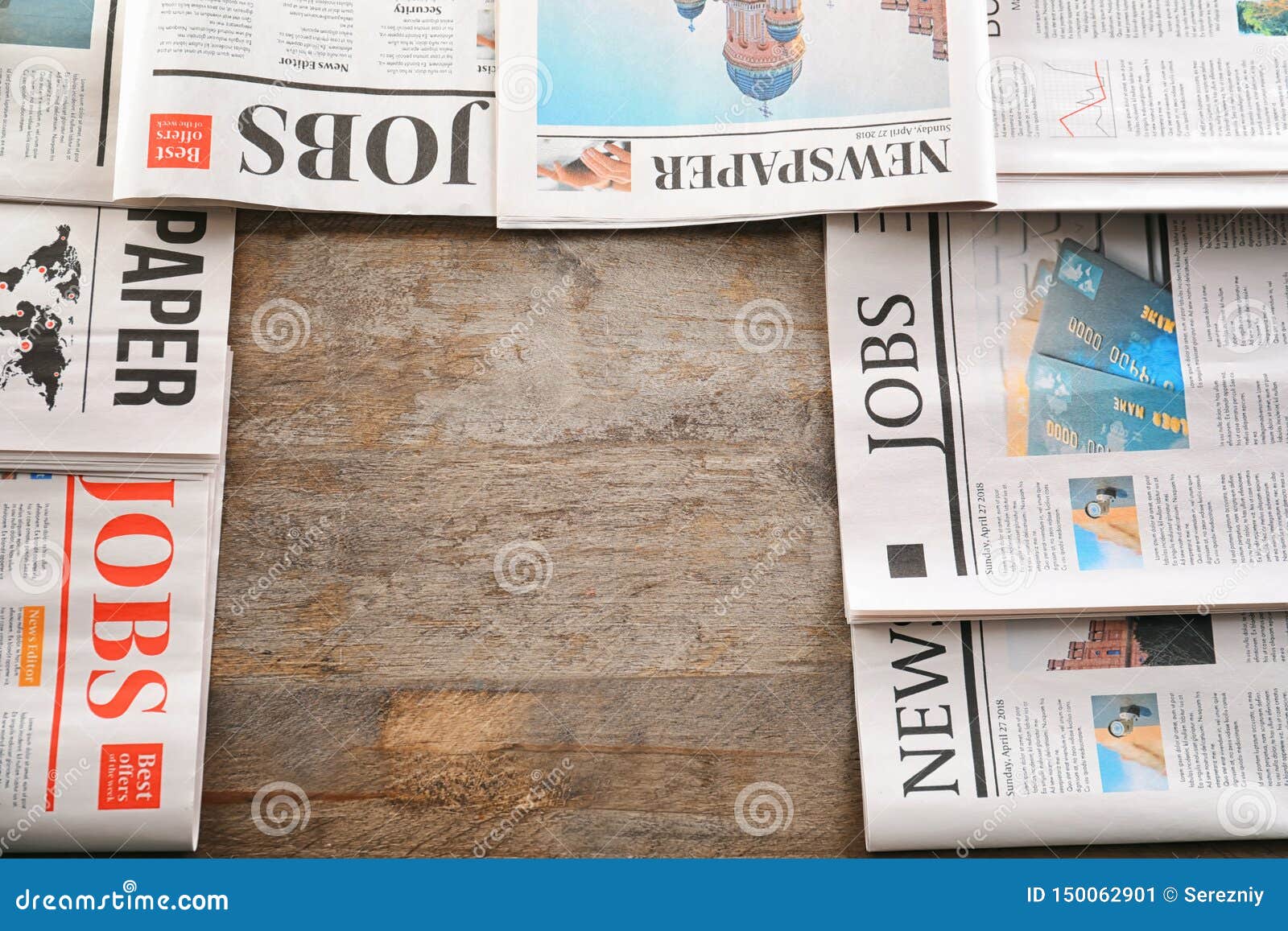 Frame Made with Newspapers on Wooden Background Stock Image - Image of ...