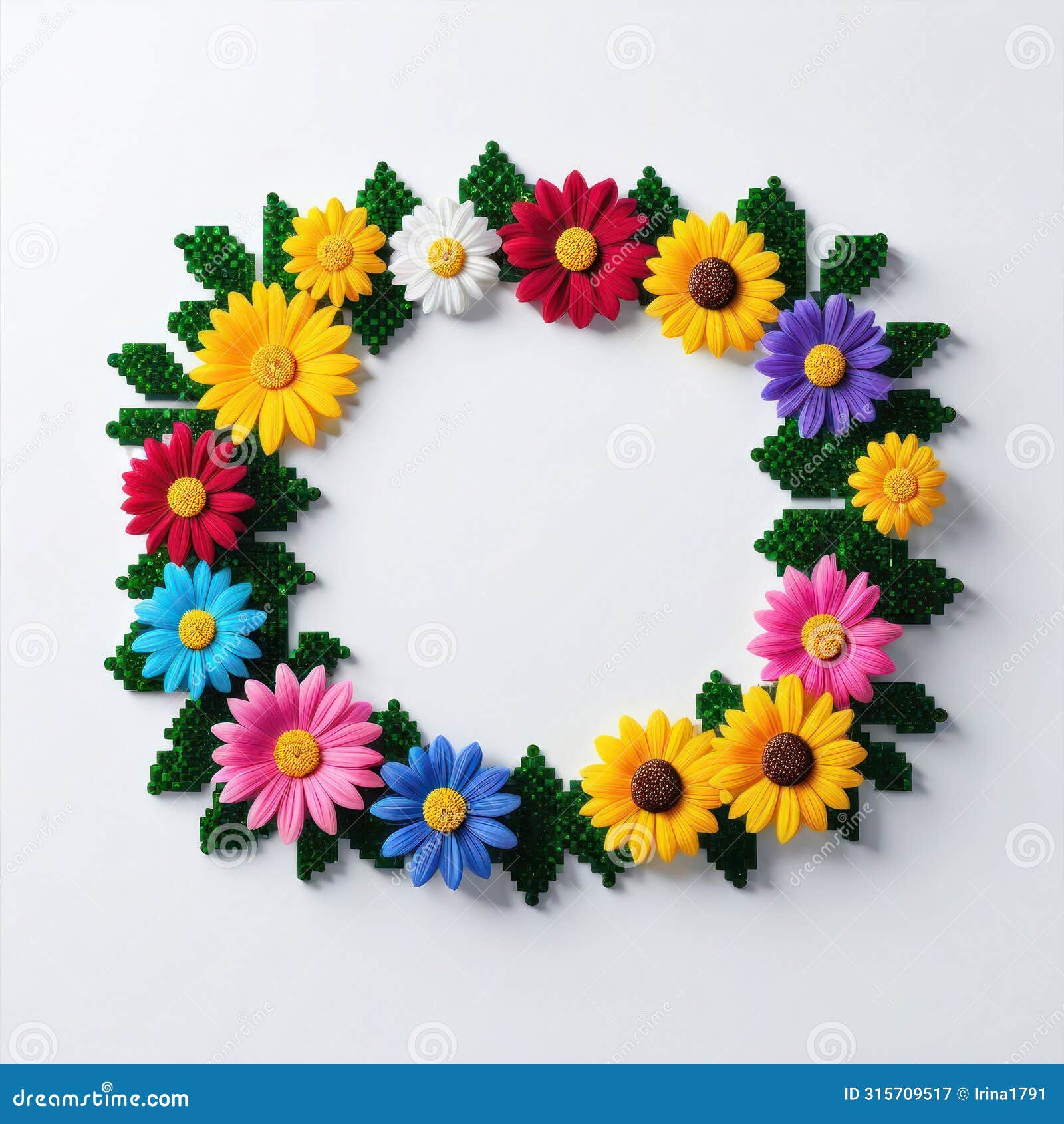 Frame Made of Pixel Flowers. Illustration for Design Stock Illustration ...