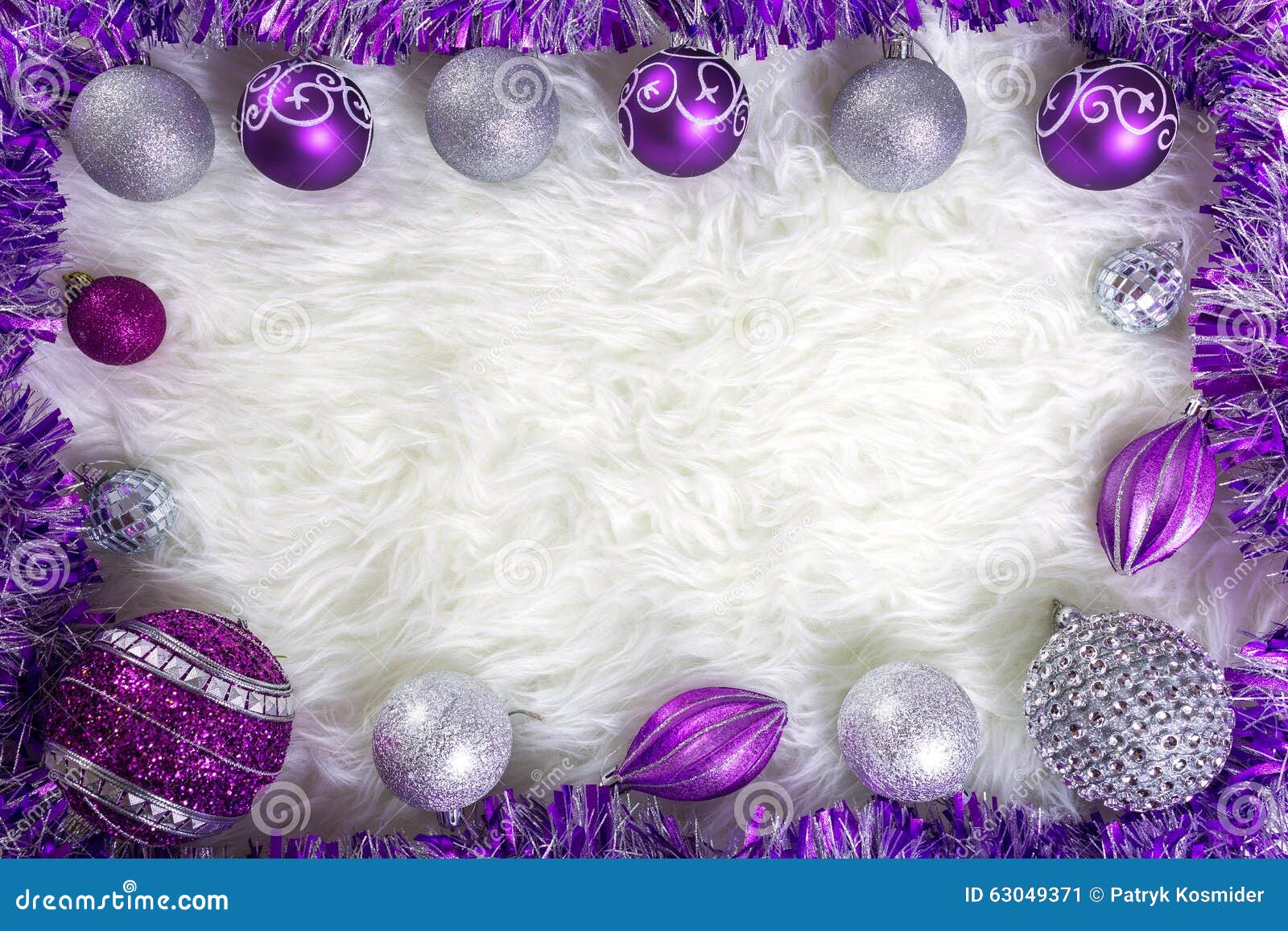 Frame Made by Purple and Silver Christmas Baubles Stock Image - Image ...