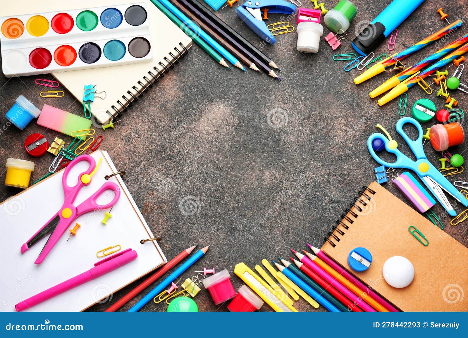 Frame Made of School Stationery on Grey Background Stock Image - Image ...