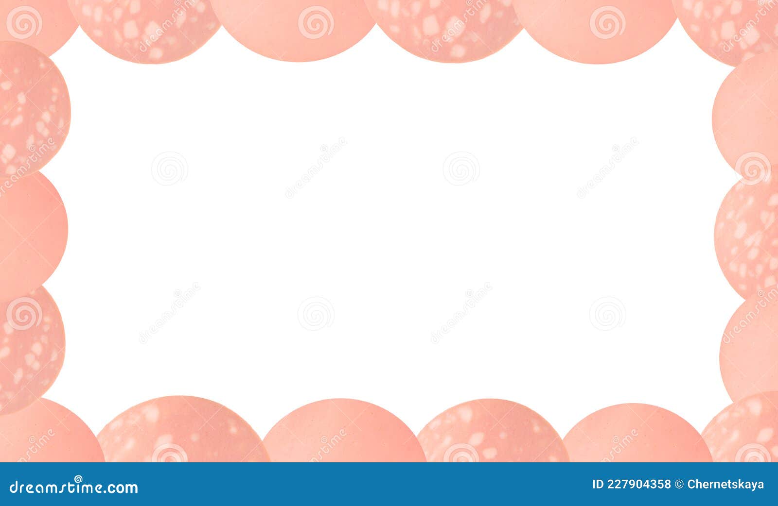 Frame Made of Sliced Tasty Boiled Sausage on White Background Stock ...