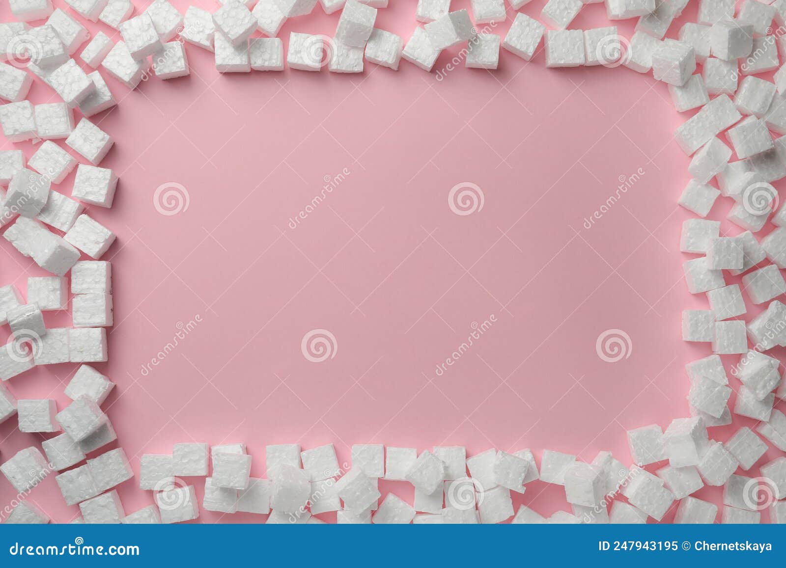 Frame Made of Styrofoam Cubes on Pink Background, Flat Lay. Space for ...