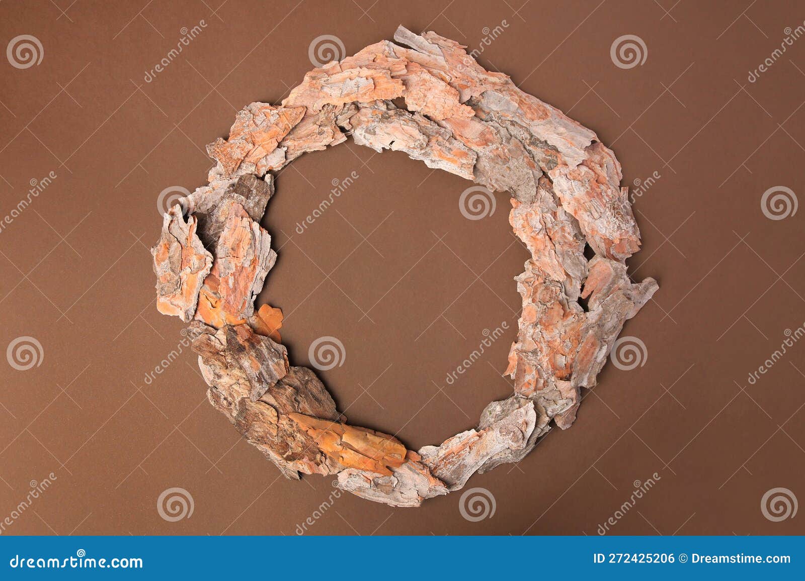 Frame Made of Tree Bark Pieces on Brown Background, Flat Lay. Space for ...