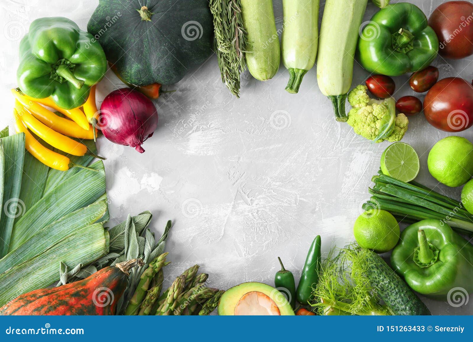 Frame Made of Various Fresh Vegetables on Grey Background Stock Image ...