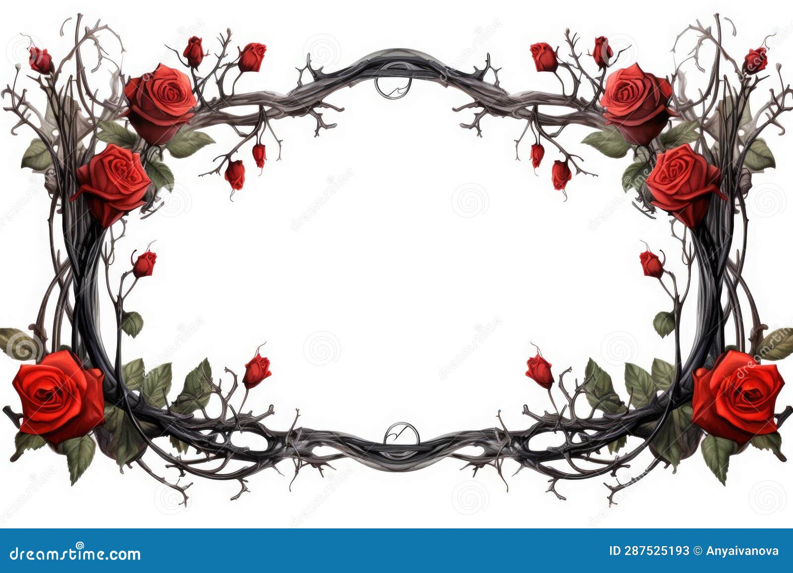 A Frame Made of Vines and Red Roses. Frame with Copy Space. Stock ...
