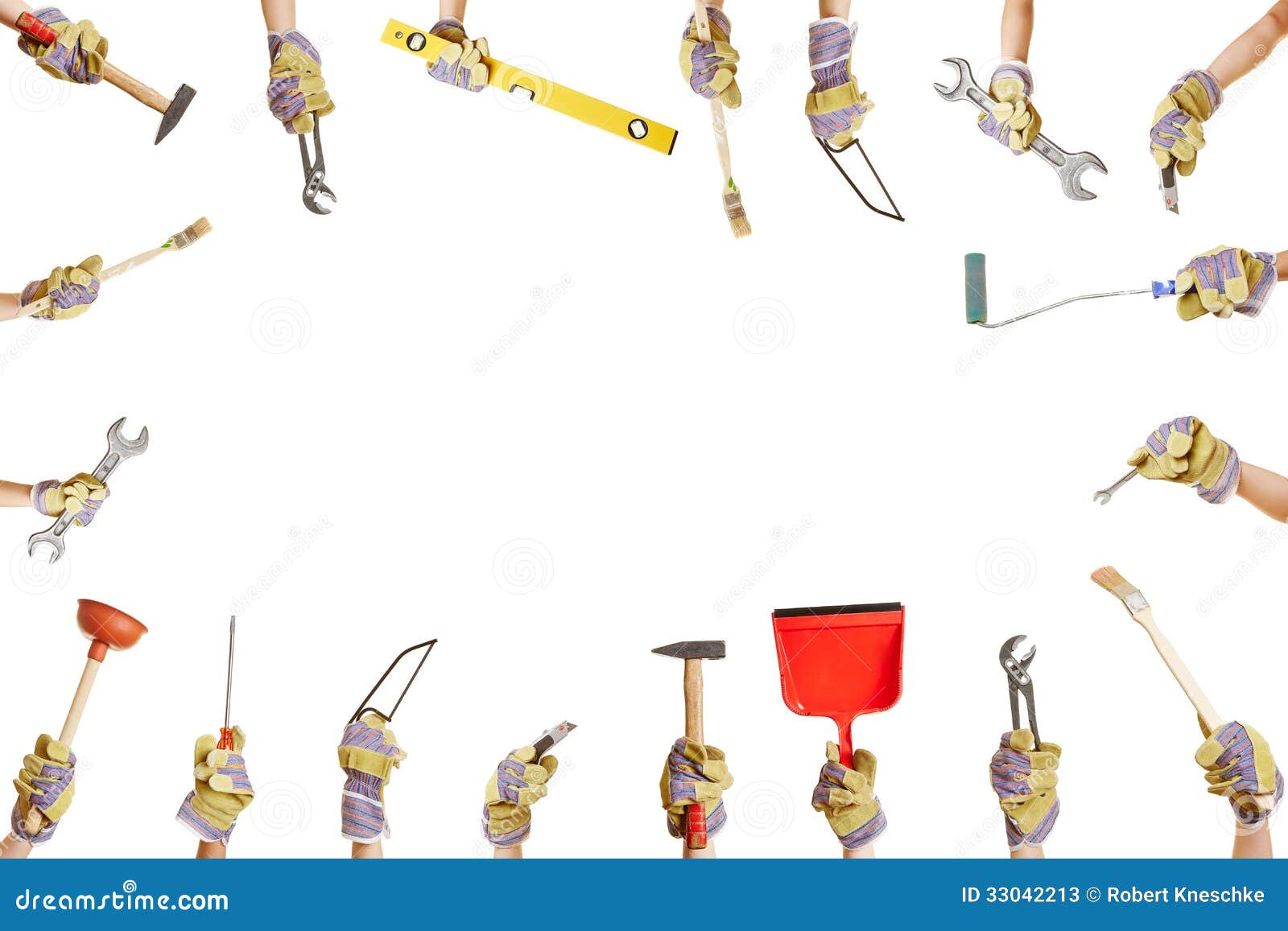 Frame with Many Hands Holding Tools Stock Image - Image of builder ...