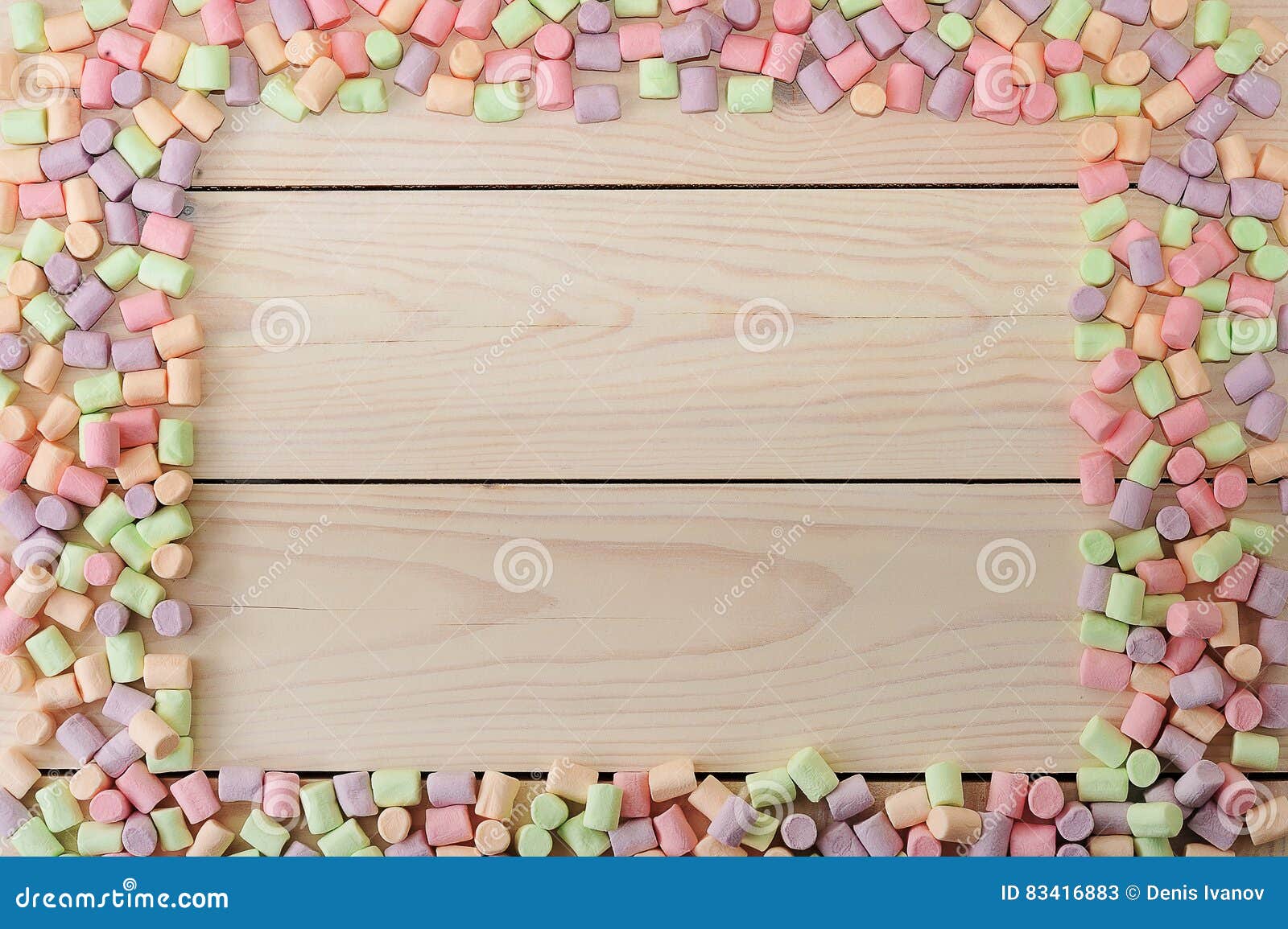 Frame of Marshmallows with Empty Place for Text on White Wooden Stock ...